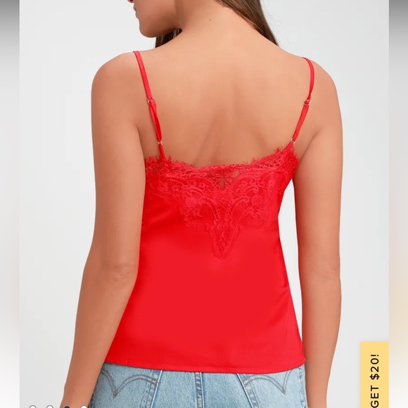 Lulus | Tops | Lulus Red Satin Lace Cami Xs | Poshmark